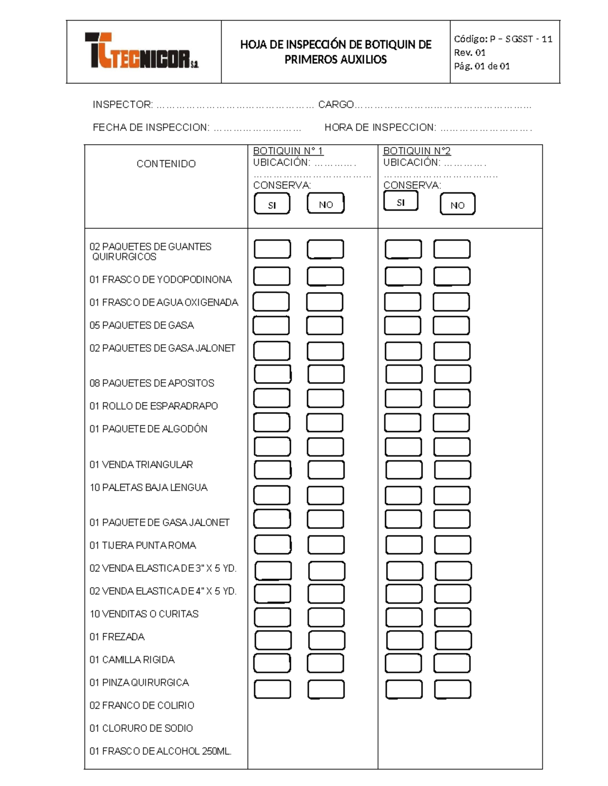 INFORME DE SEGURIDAD /FORMATOS DE INSPECCION - INSPECTOR: - Studocu