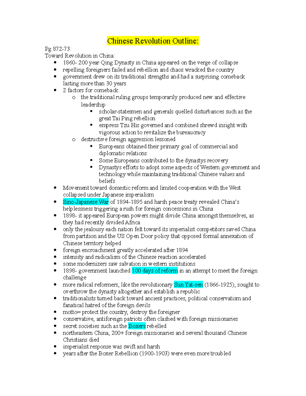 Chinese Revolution Outline - Studocu