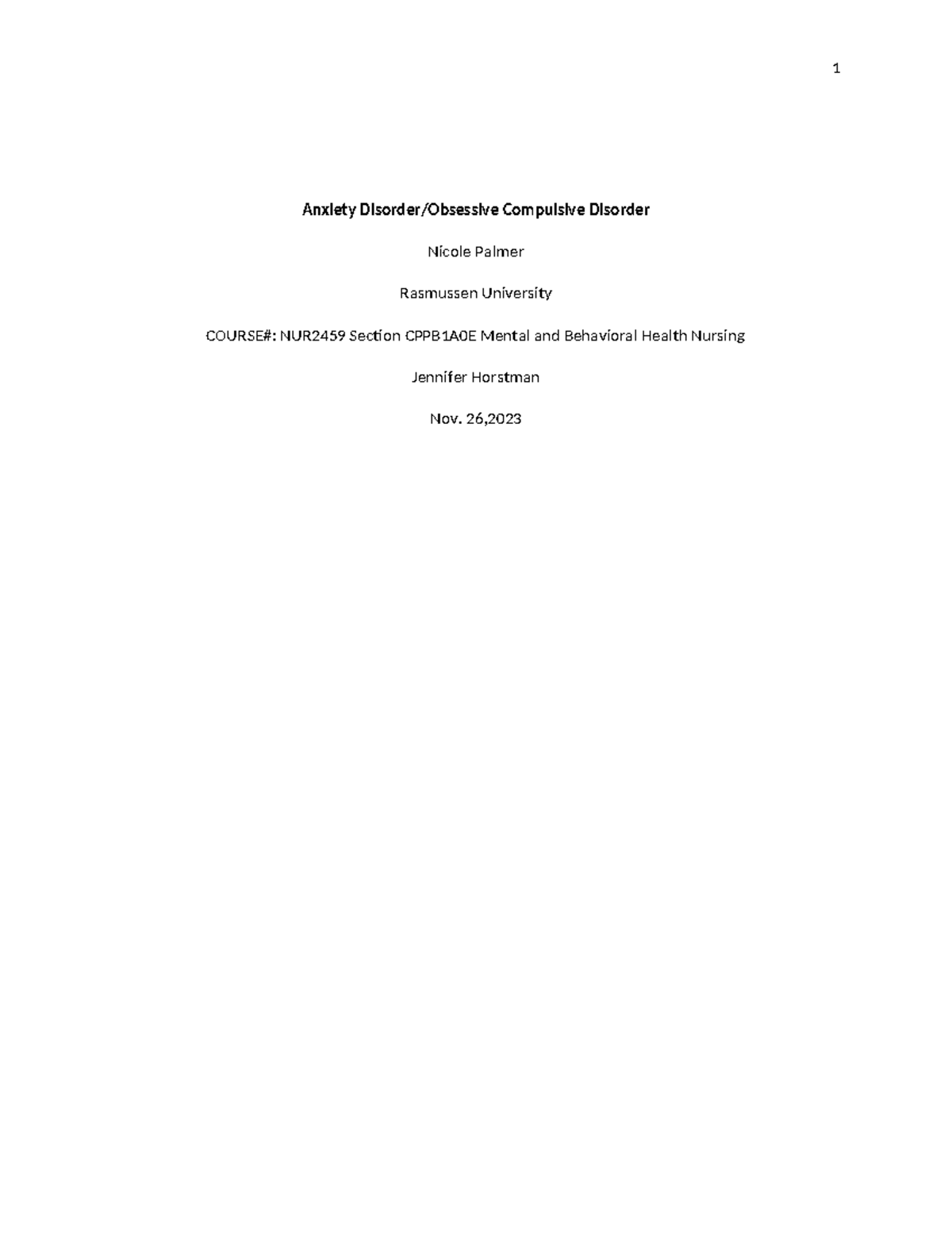 APA Paper Template 07262022 - Anxiety Disorder/Obsessive Compulsive ...