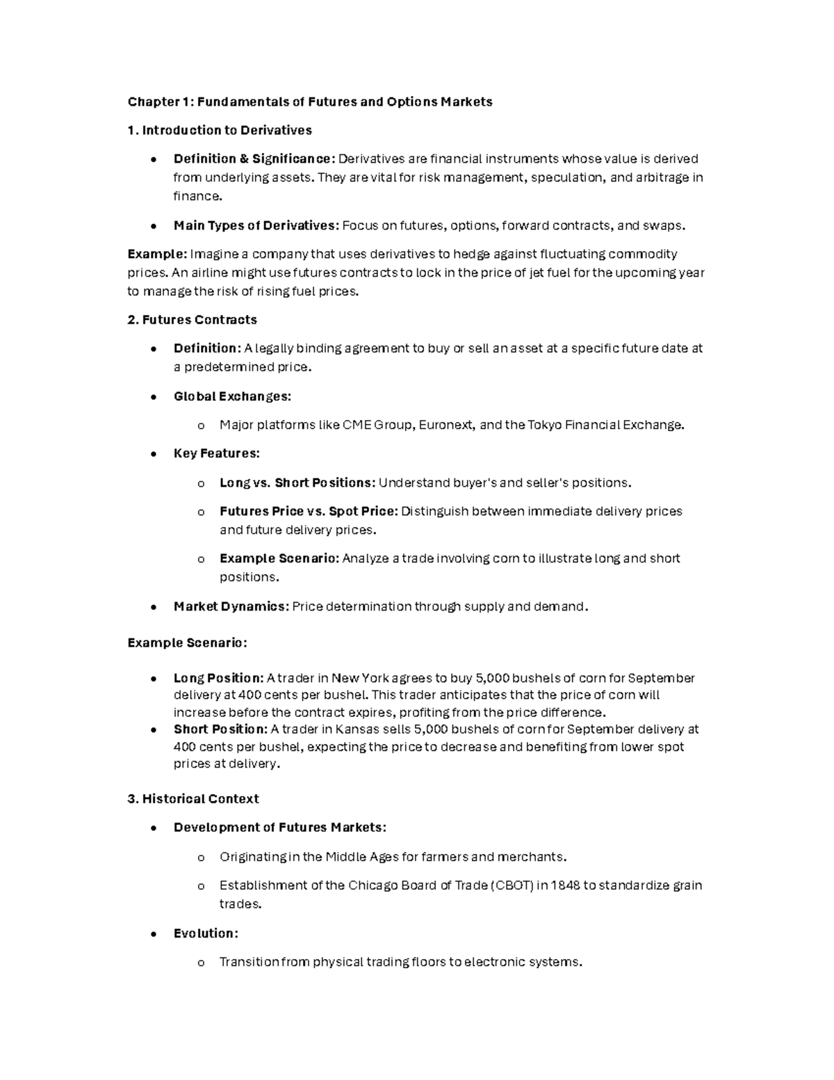 Week 1 Study Guide - Chapter 1: Fundamentals of Futures and Options ...