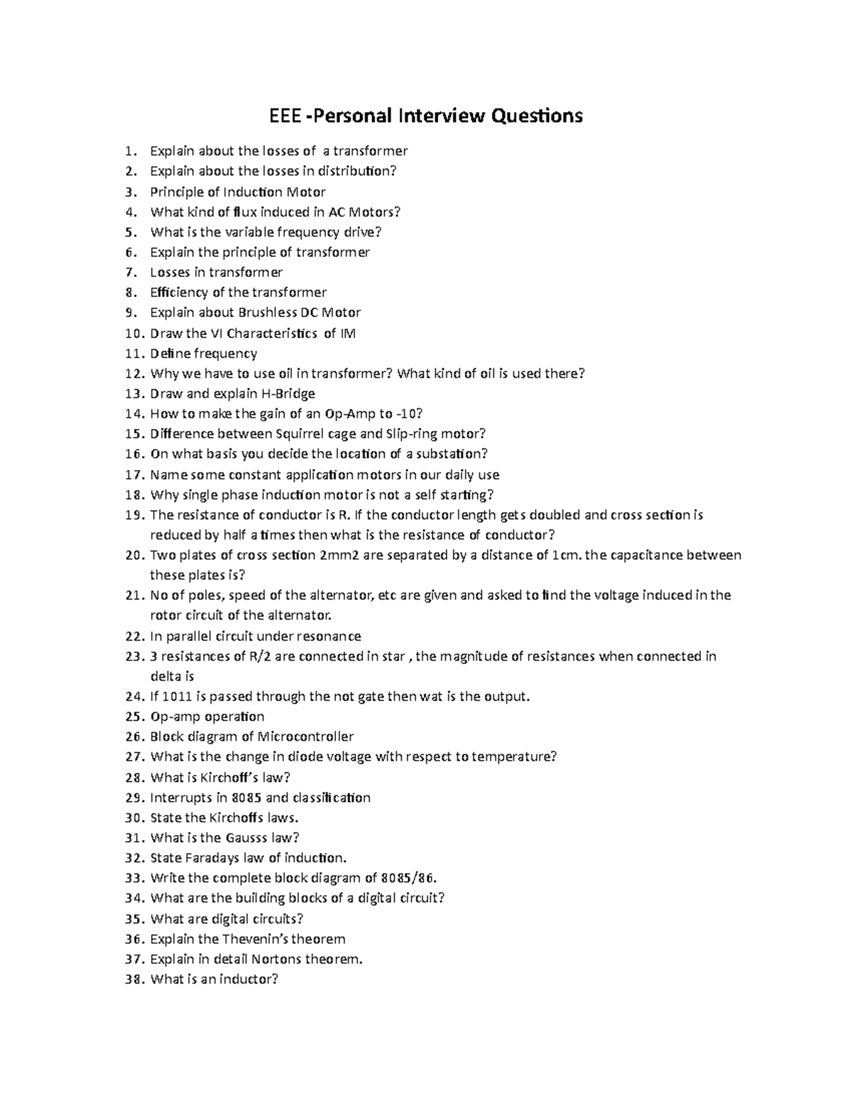 EEE-Personal Interview Questions - EEE -Personal Interview Questions ...