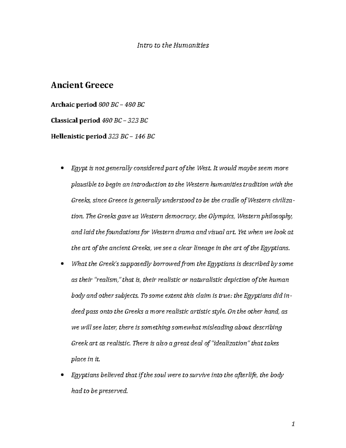 WEEK 2 - Lecture notes 2 - Intro to the Humanities Ancient Greece ...