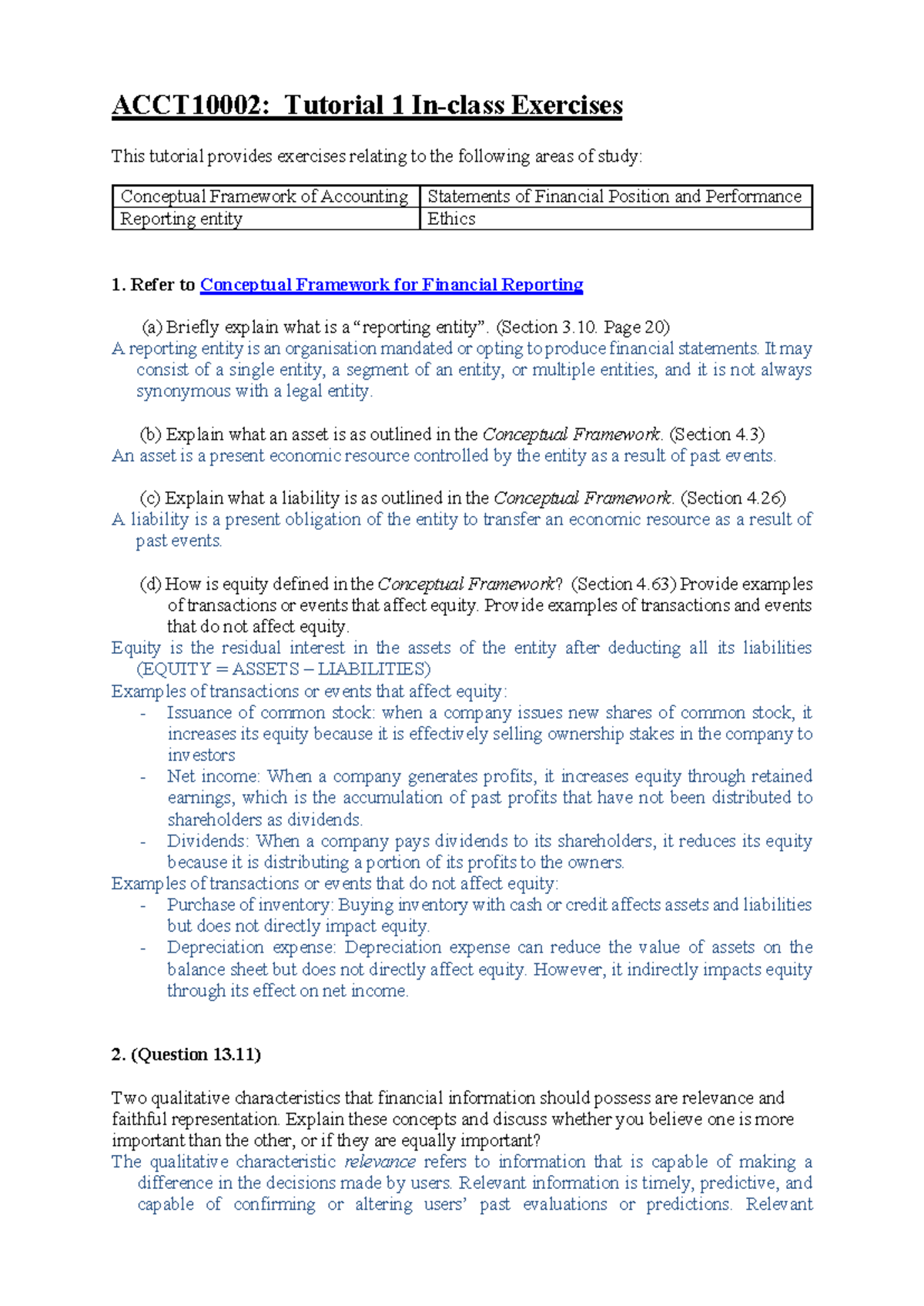 IFA Tutorial 1 In-class Exercise Answers - ACCT10002: Tutorial 1 In-class Exercises This ...
