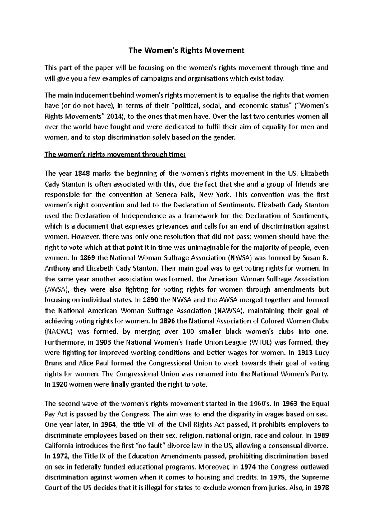 Women's Right Movement - The Women’s Rights Movement This part of the ...