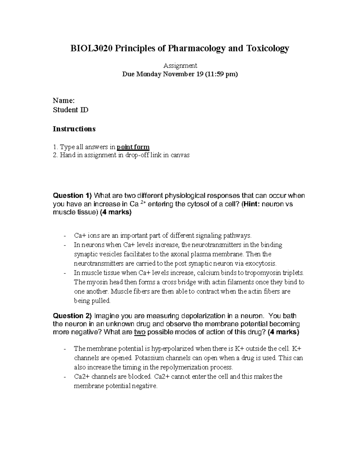 Pharmacology Assignment 2021 - BIOL3020 Principles of Pharmacology and ...