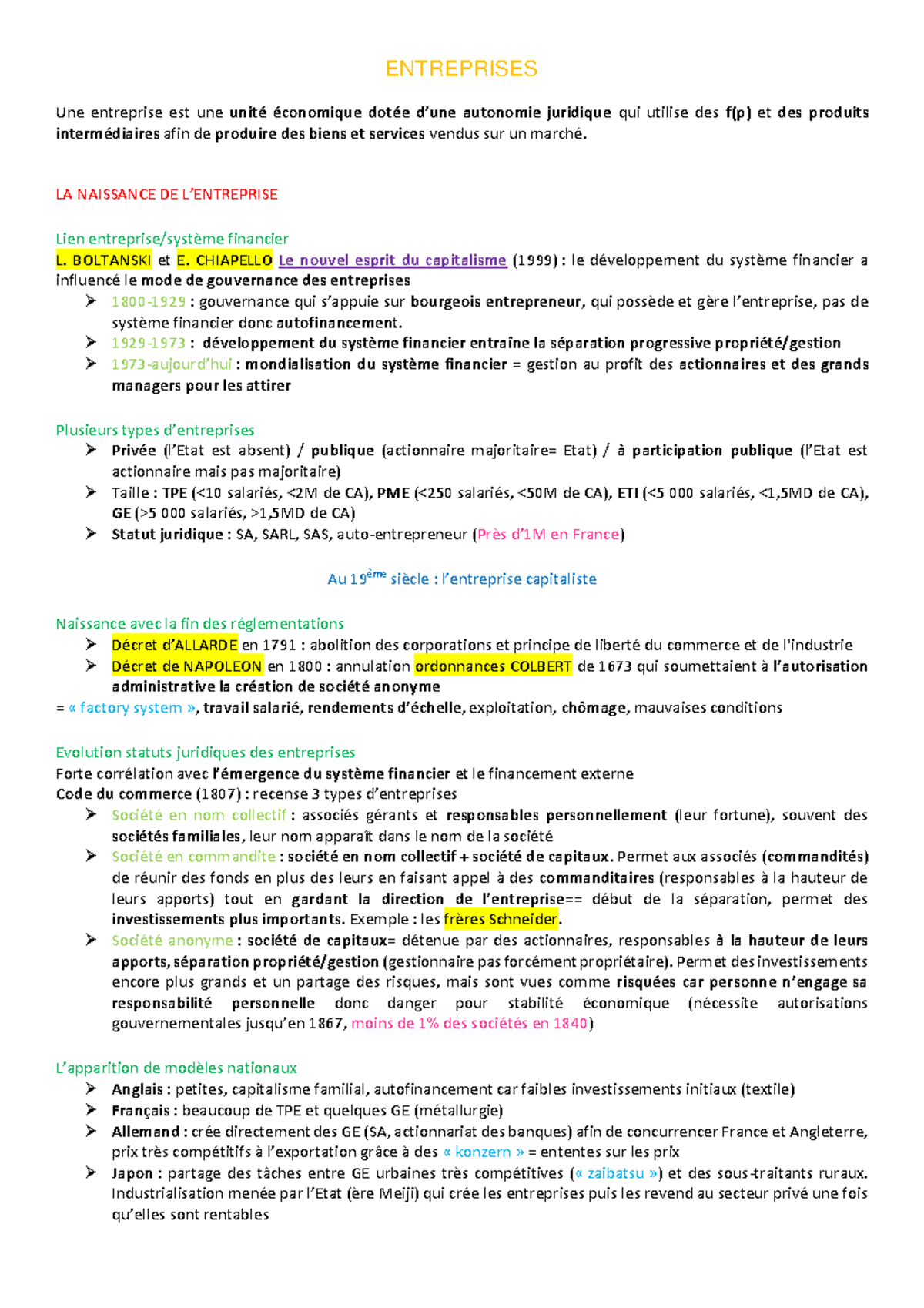 Entreprises - FICHE - ENTREPRISES Une entreprise est une unité ...