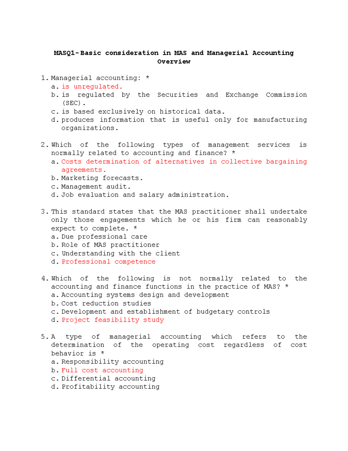 MASQ1-Basic consideration in MAS and Managerial Accounting Overview - MASQ1- Basic consideration ...