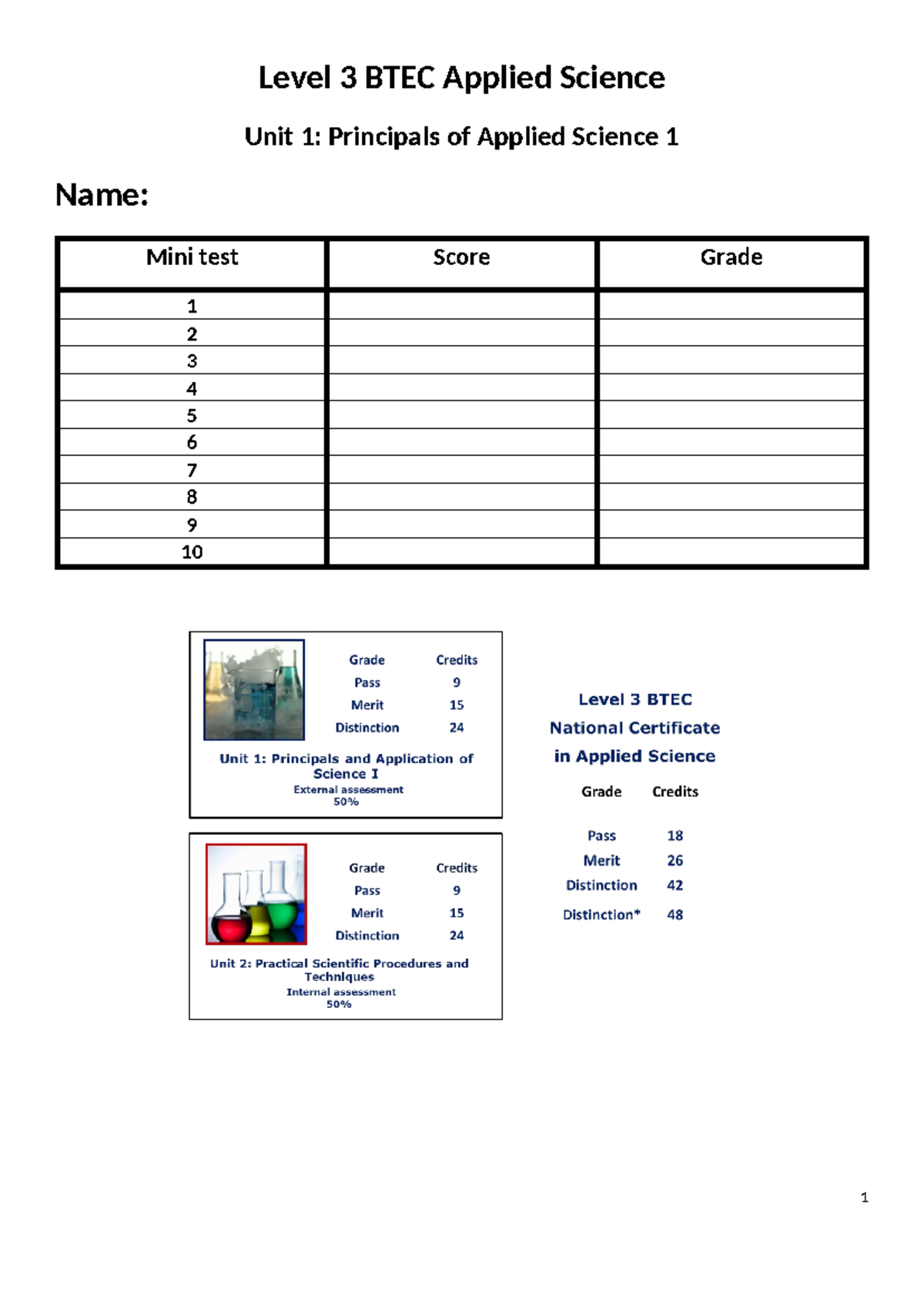 Unit 1A - Workbook - vvvb hb - Level 3 BTEC Applied Science Unit 1 ...