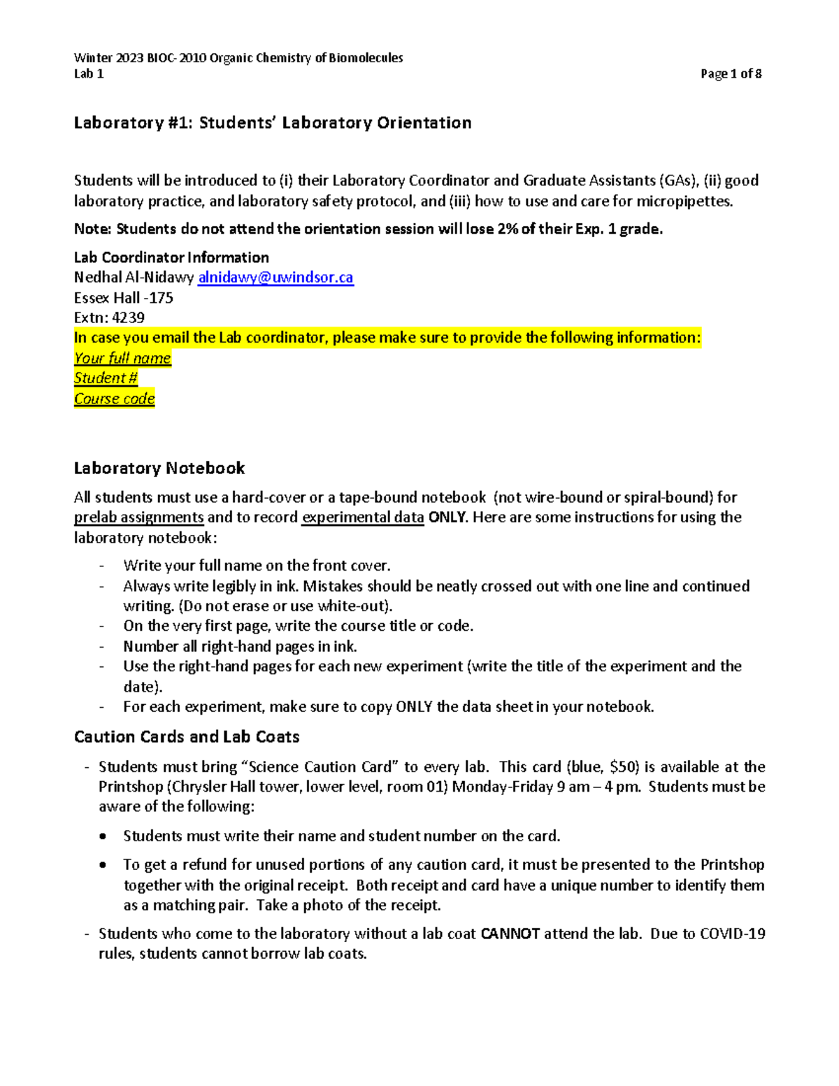 Lab #1 - lab 1 - Lab 1 Page 1 of 8 Laboratory #1: Students’ Laboratory ...