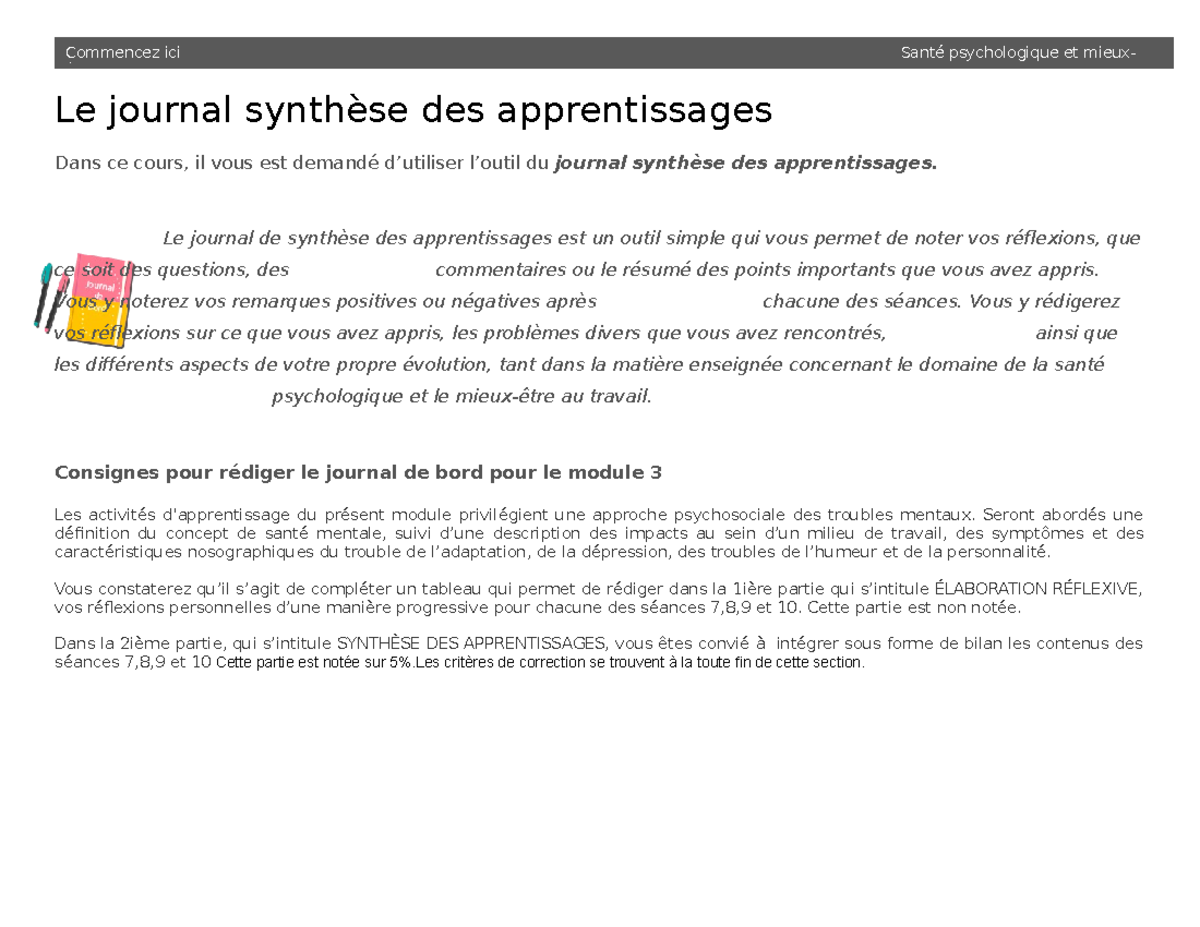 Module 3 - Journal synthèse des apprentissages - Le journal synthèse ...
