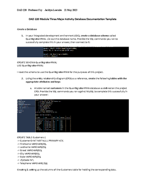 Jackie DAD 220 Module Four Major Activity Database Documentation - Replace the bracketed text ...