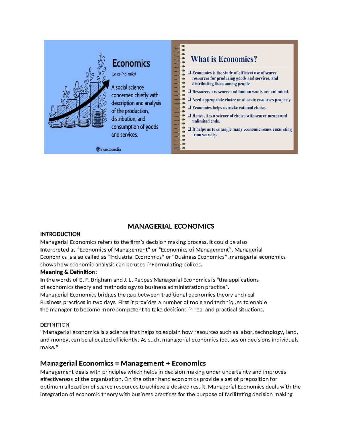 Managerila Economics UNIT I Notes - MANAGERIAL ECONOMICS INTRODUCTION ...