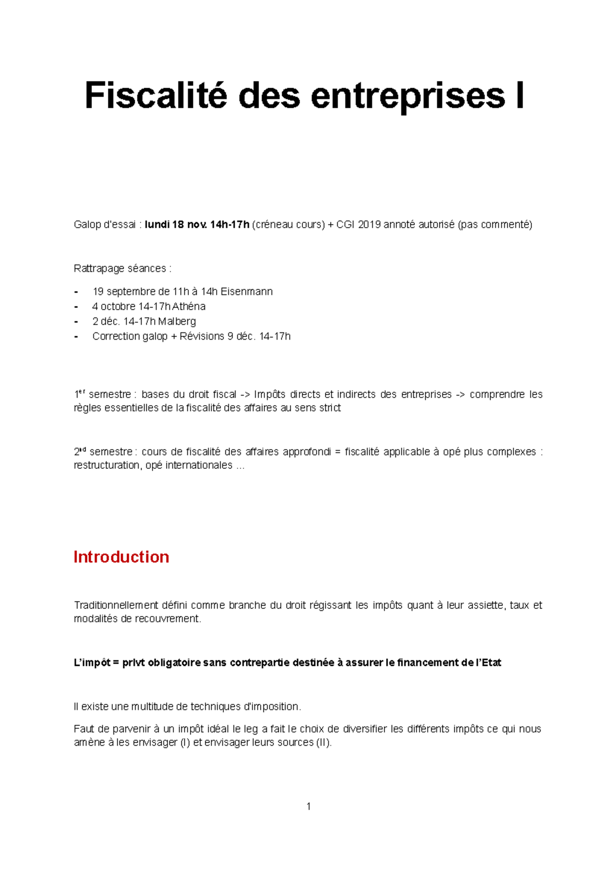 Fiscalité des entreprises - 14h-17h (créneau cours) + CGI 2019 annoté ...