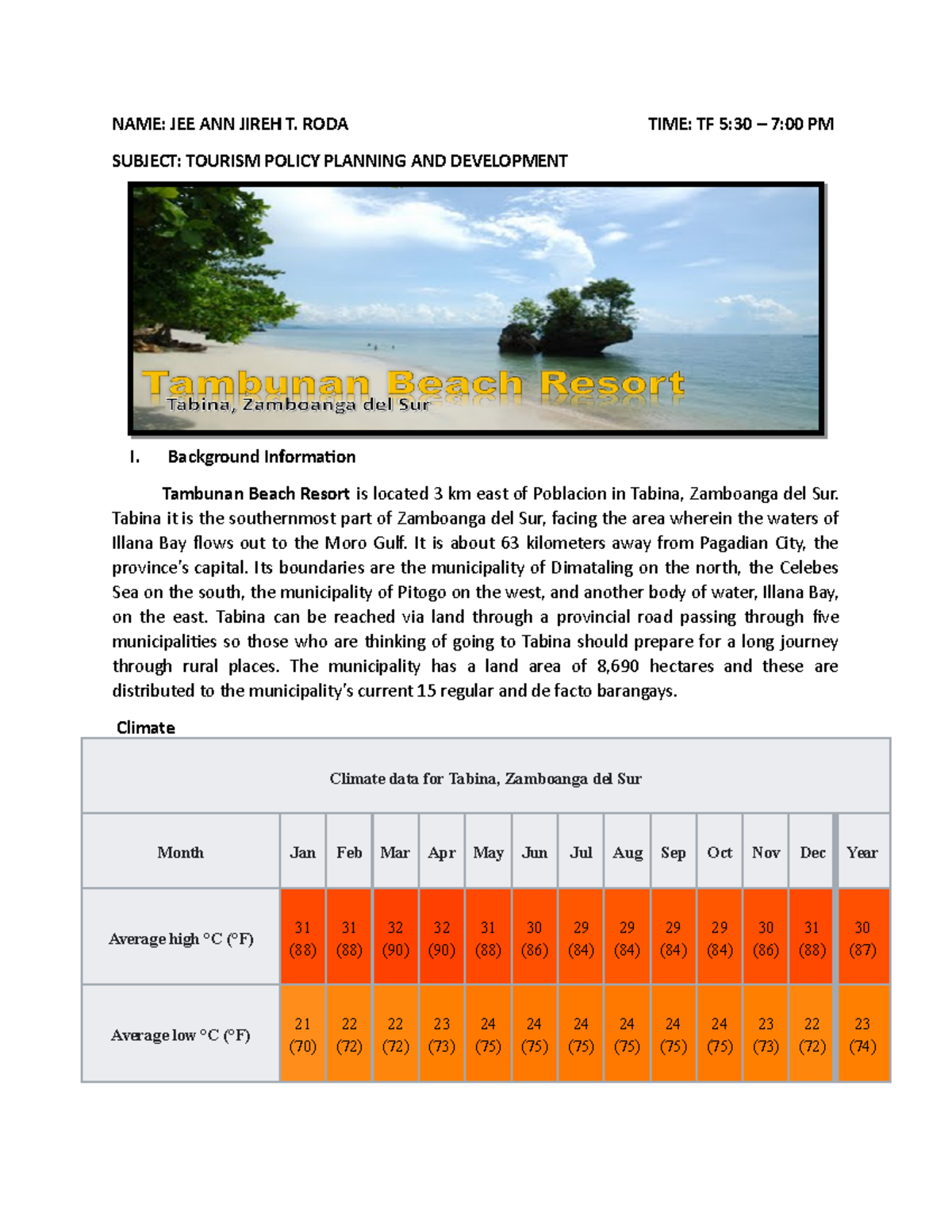 Situational Analysis - NAME: JEE ANN JIREH T. RODA TIME: TF 5:30 – 7:00 PM SUBJECT: TOURISM ...