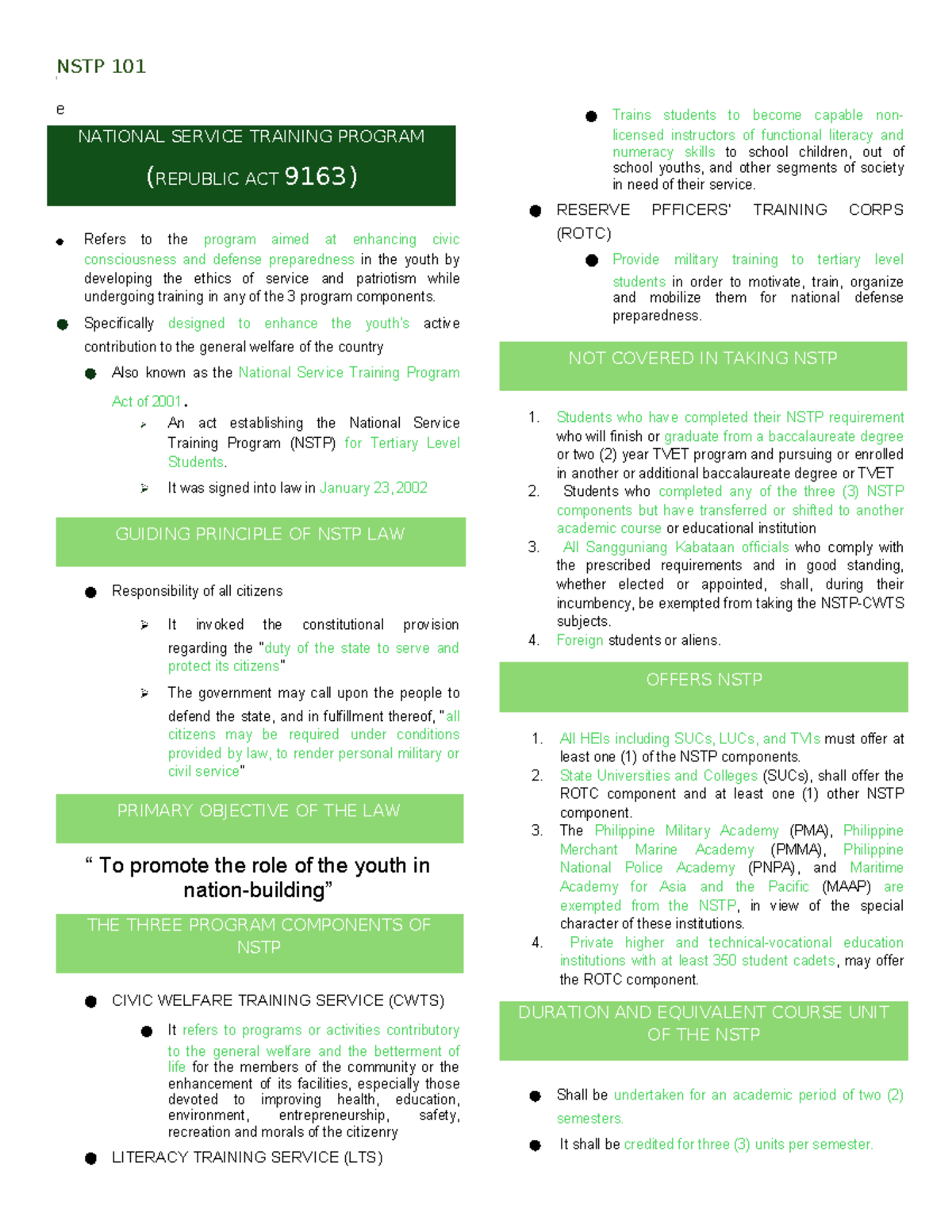 Nstp - nstp reviewer - e Refers to the program aimed at enhancing civic ...