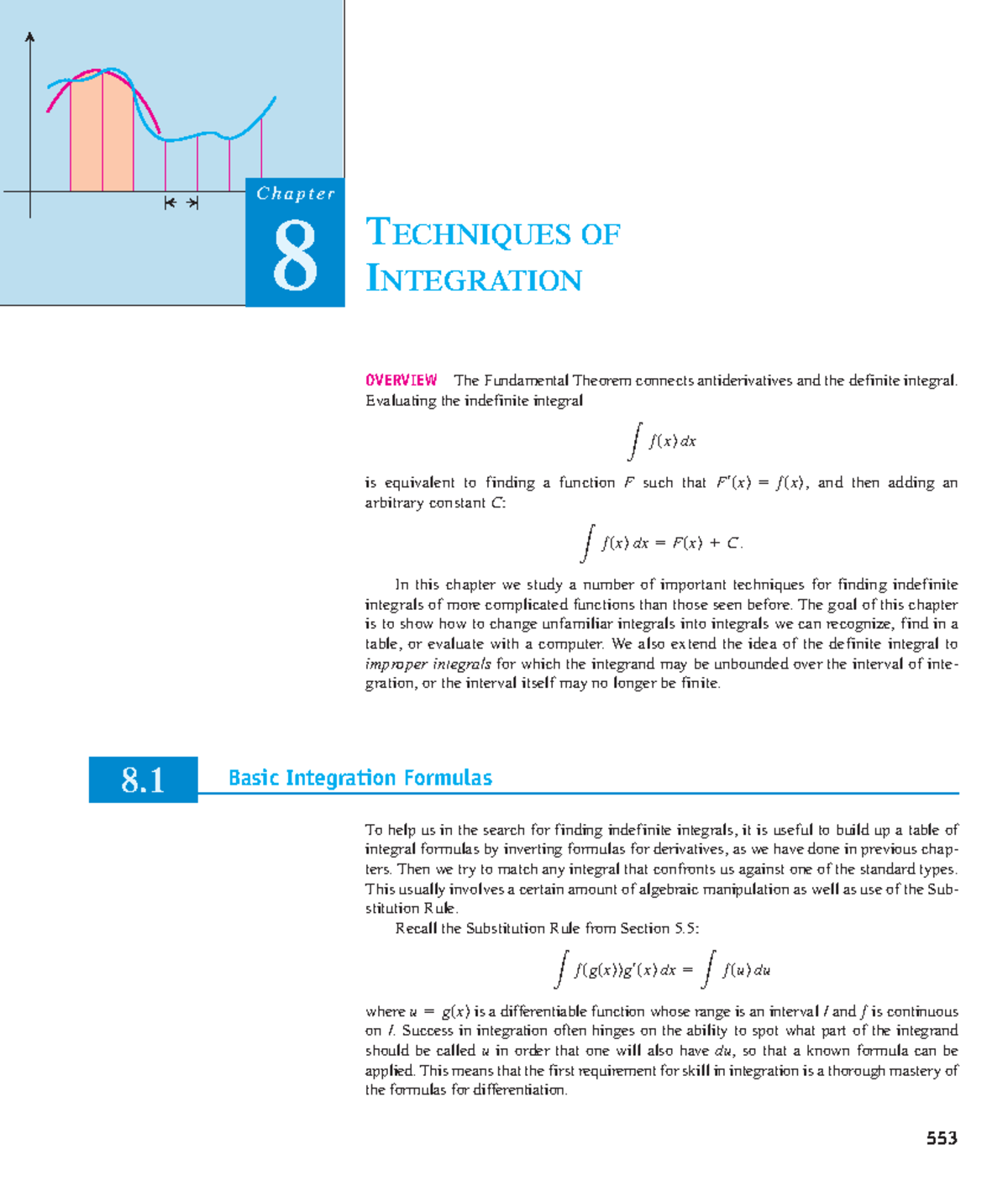 Calculus-8 - TECHNIQUES OF INTEGRATION - OVERVIEW The Fundamental Theorem connects ...