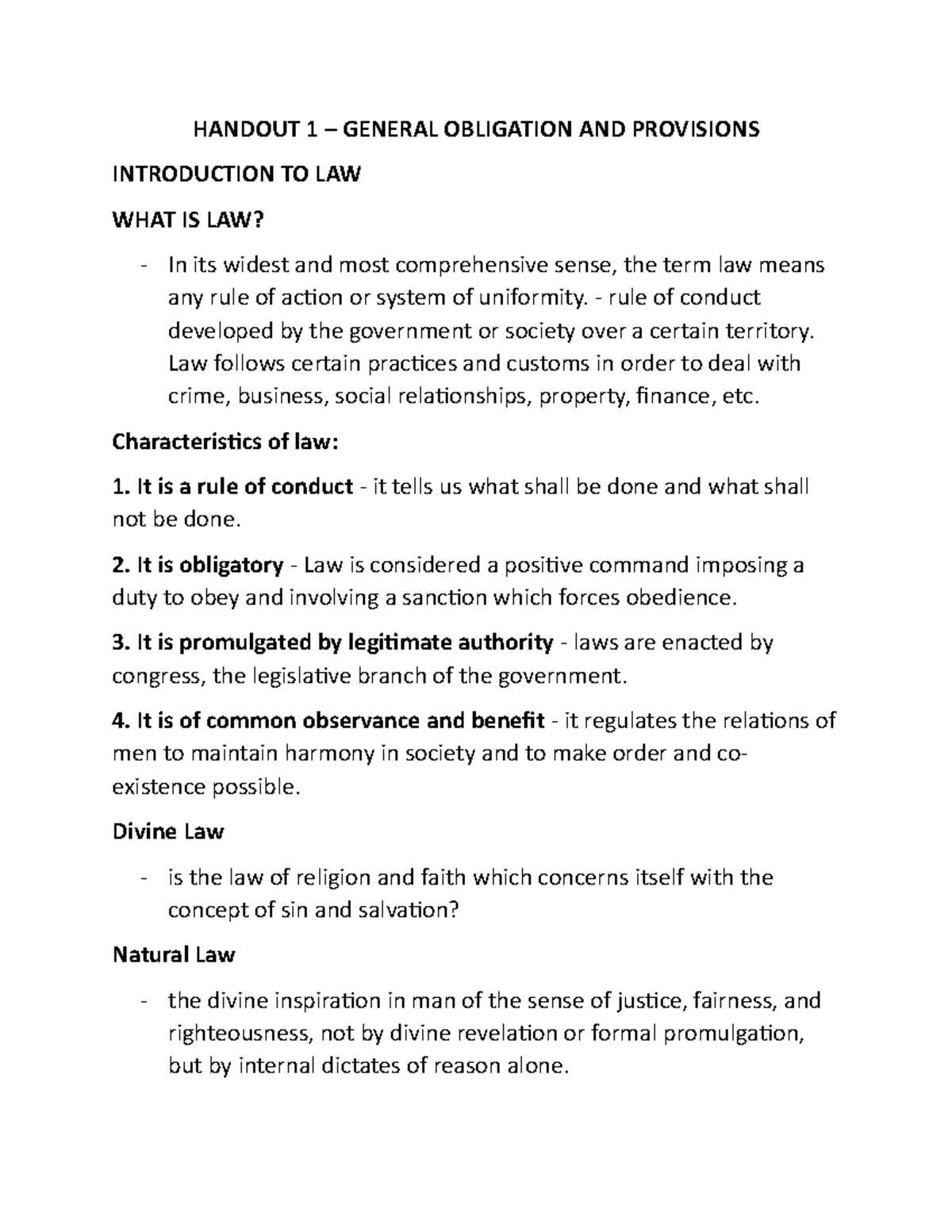 Handout 1 - HANDOUT 1 – GENERAL OBLIGATION AND PROVISIONS INTRODUCTION ...