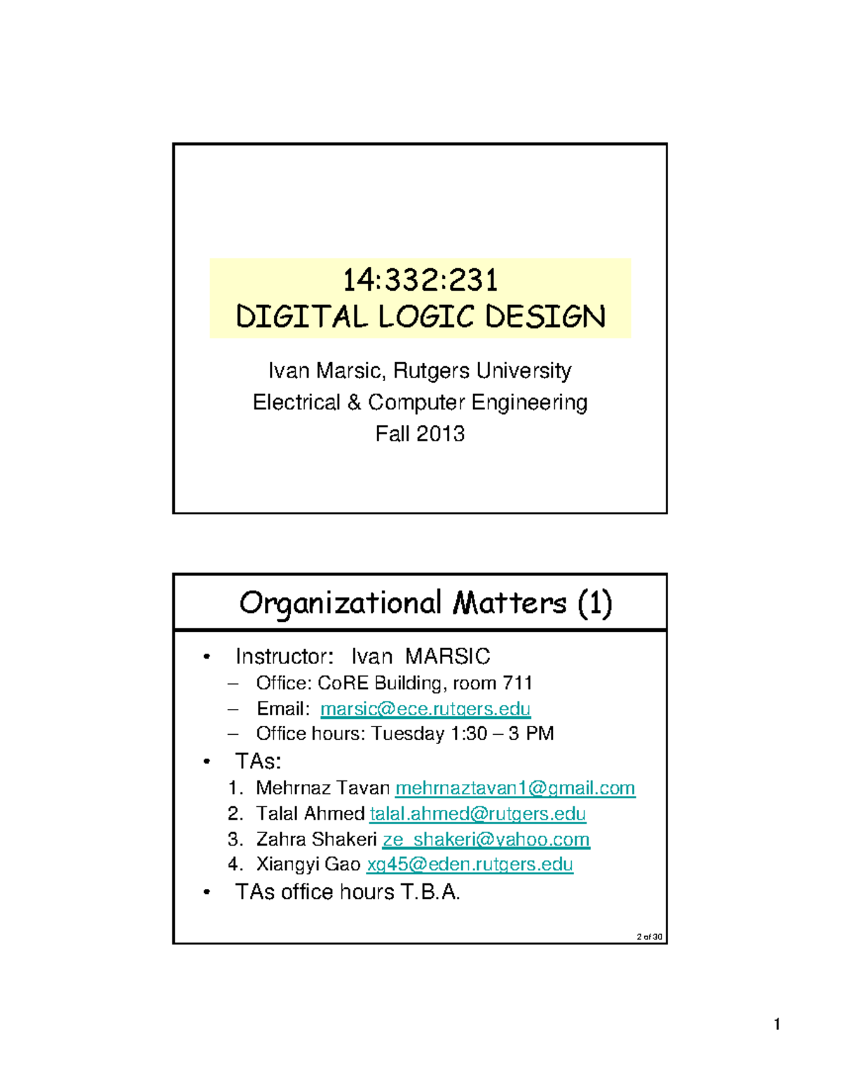Digital circuit design chapter 1 - 14:332: DIGITAL LOGIC DESIGN Ivan ...