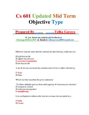 CS601- Data Communication -Updated-handouts - Table of Contents Data Communication CS Lecture No ...