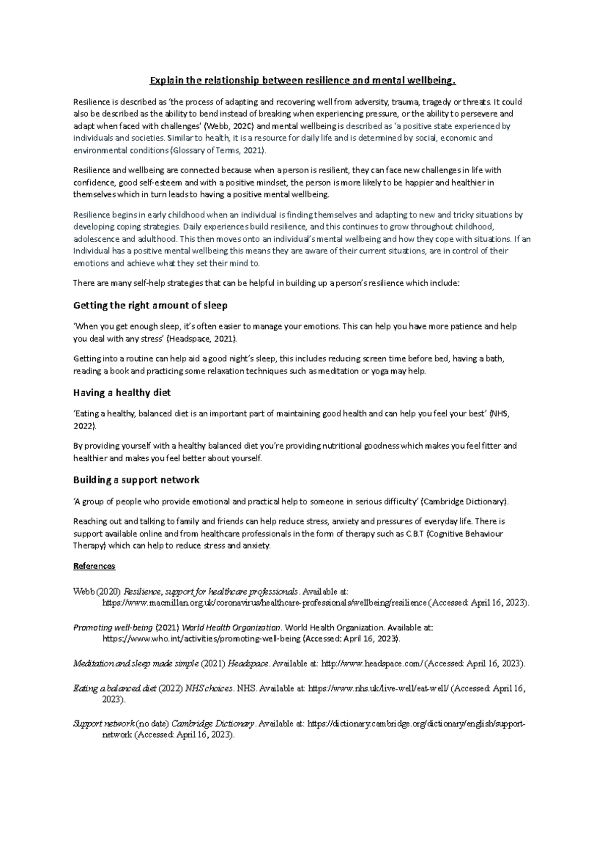 Resilience and mental wellbeing - Studocu