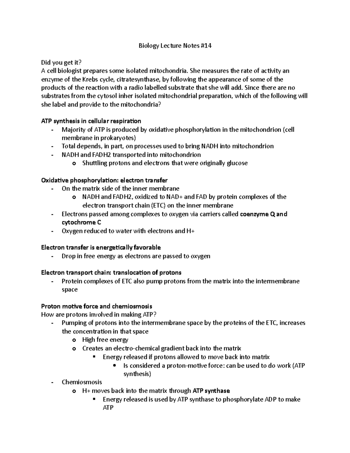 Biology 1020 Lecture Notes 14 - Biology Lecture Notes # Did you get it ...