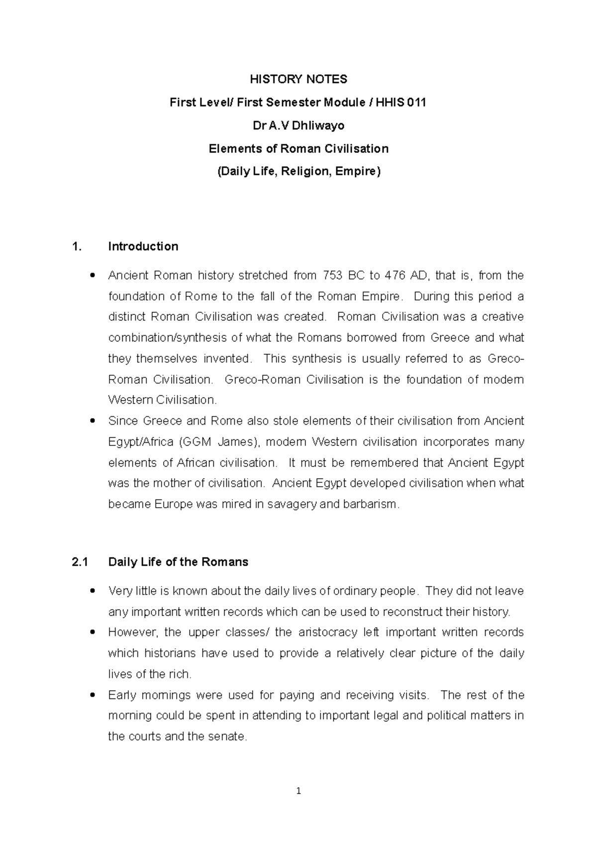 History Notes 2-1 - HISTORY NOTES First Level/ First Semester Module ...