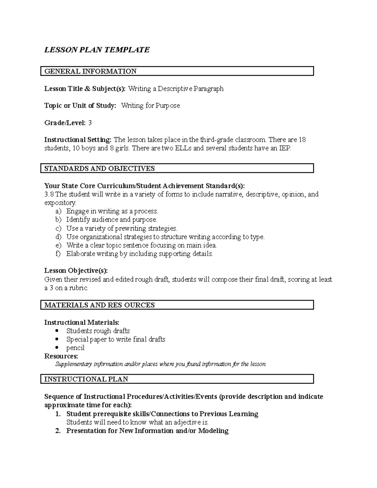 2018 12 04 writersworkshop - LESSON PLAN TEMPLATE GENERAL INFORMATION ...