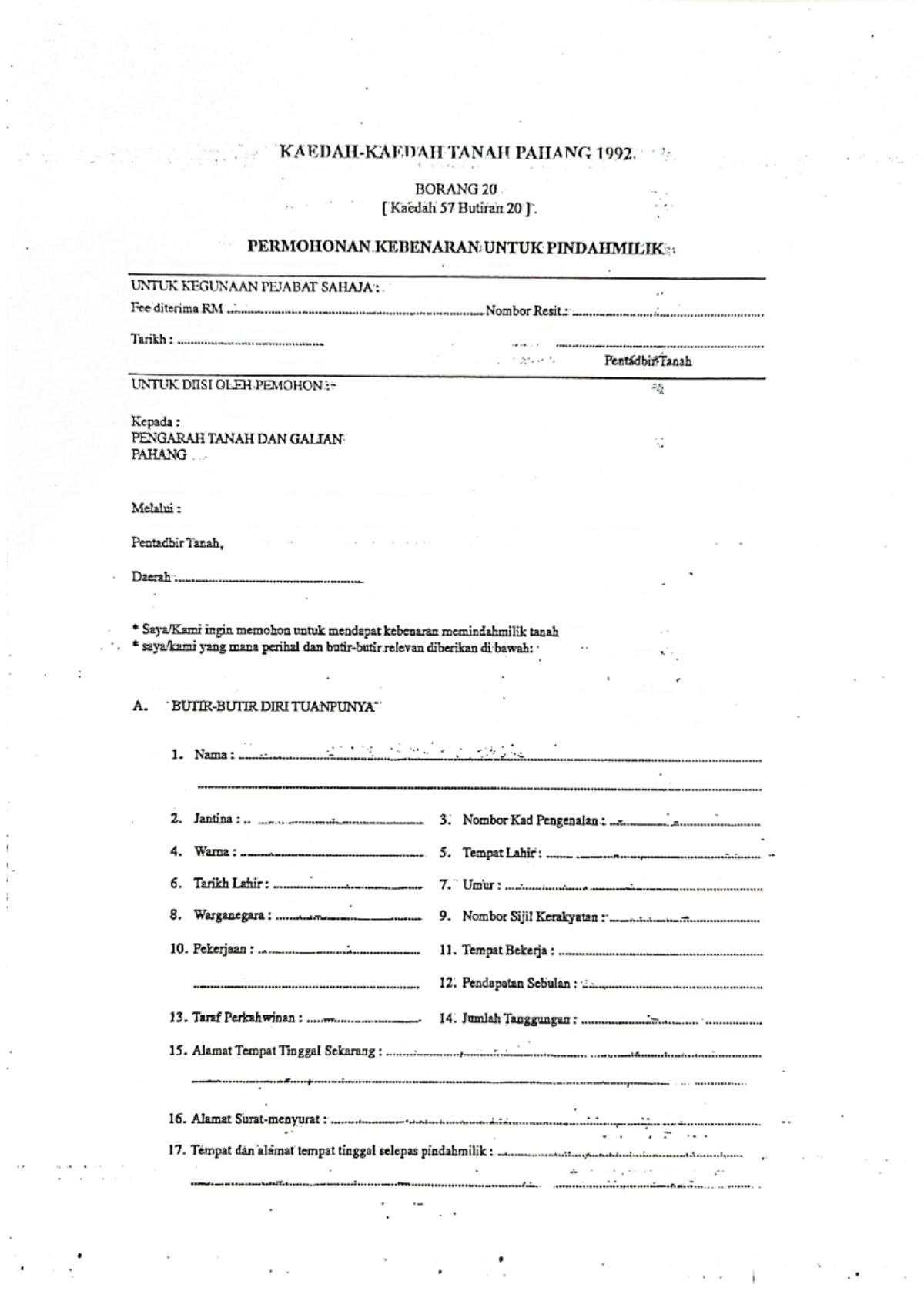 Borang 20-Consent Pindahmilik Pahang - Law and Syariah - Studocu