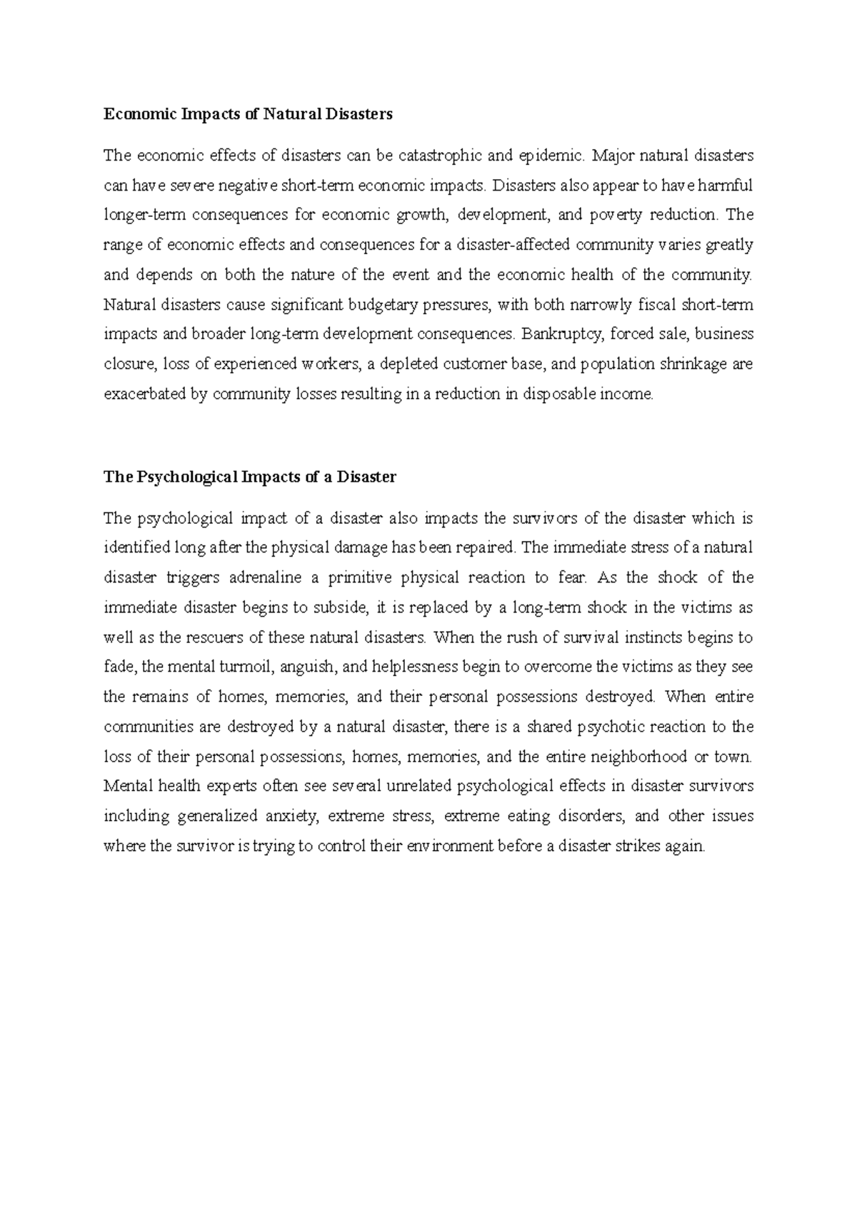 Disaster - Economic Impacts of Natural Disasters The economic effects ...