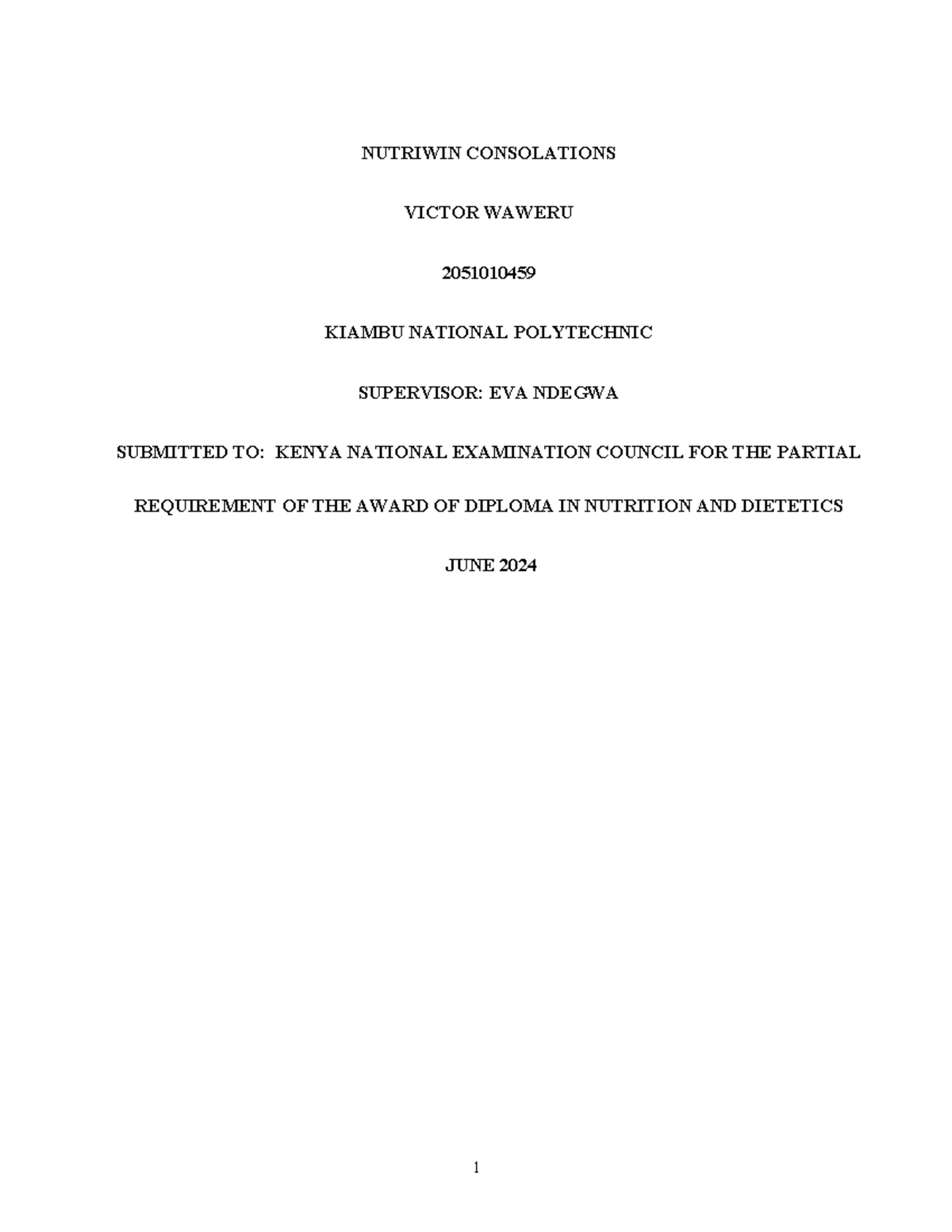 Victor Sample business plan - NUTRIWIN CONSOLATIONS VICTOR WAWERU ...