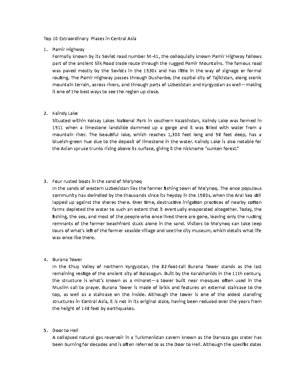 Central asia top tourist attractions - Top 10 Extraordinary Places in ...