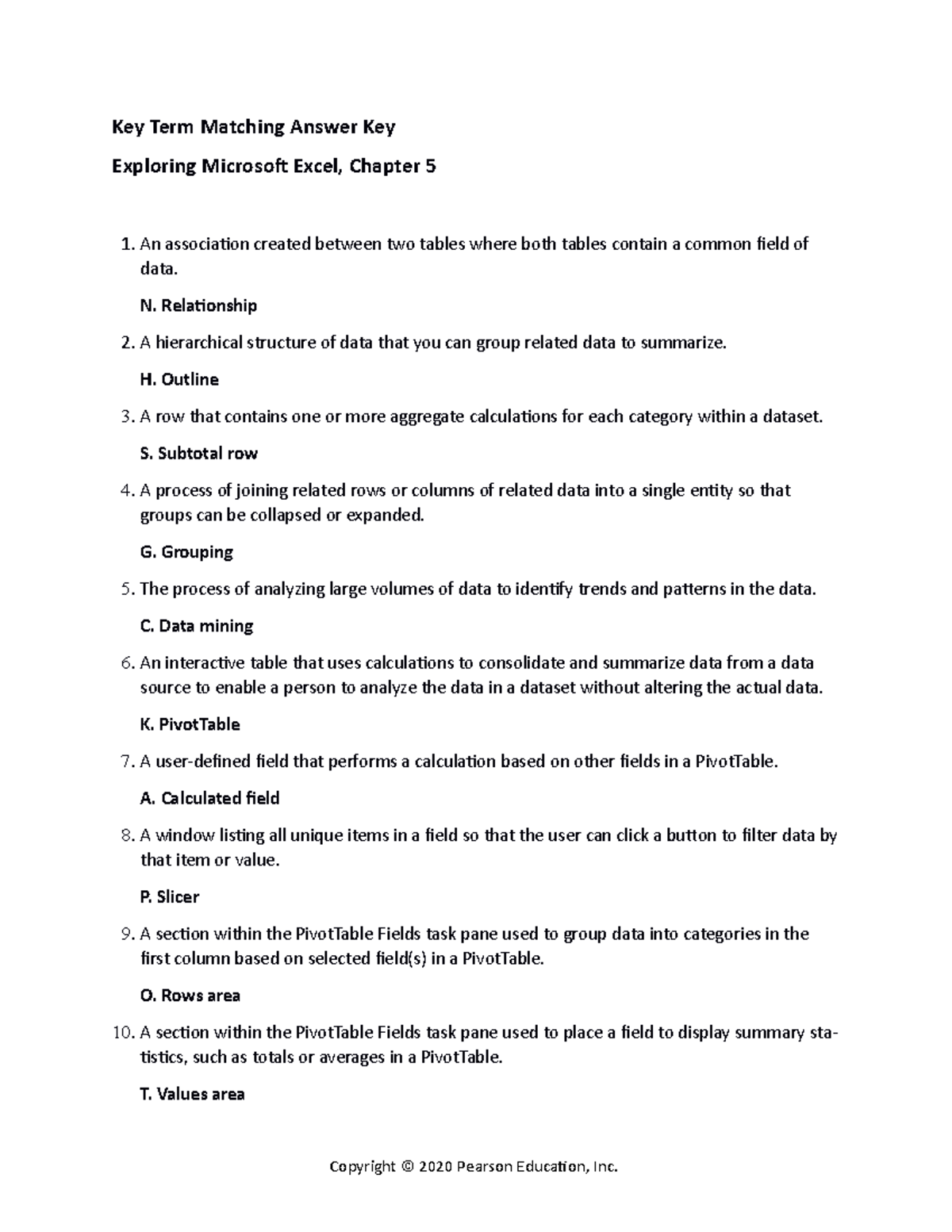E05 answerkey match - Multiple choice question and answers - Key Term ...