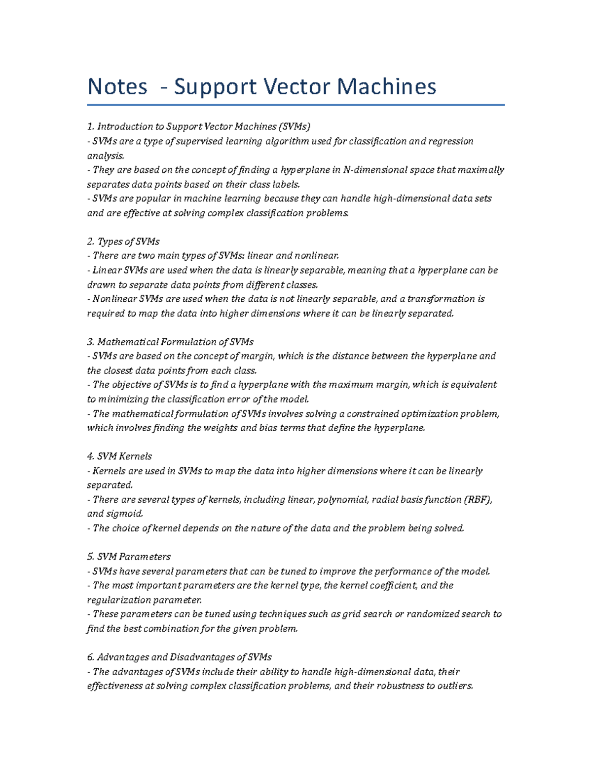 Lecture Notes Support Vector Machines Notes Support Vector Machines Introduction To
