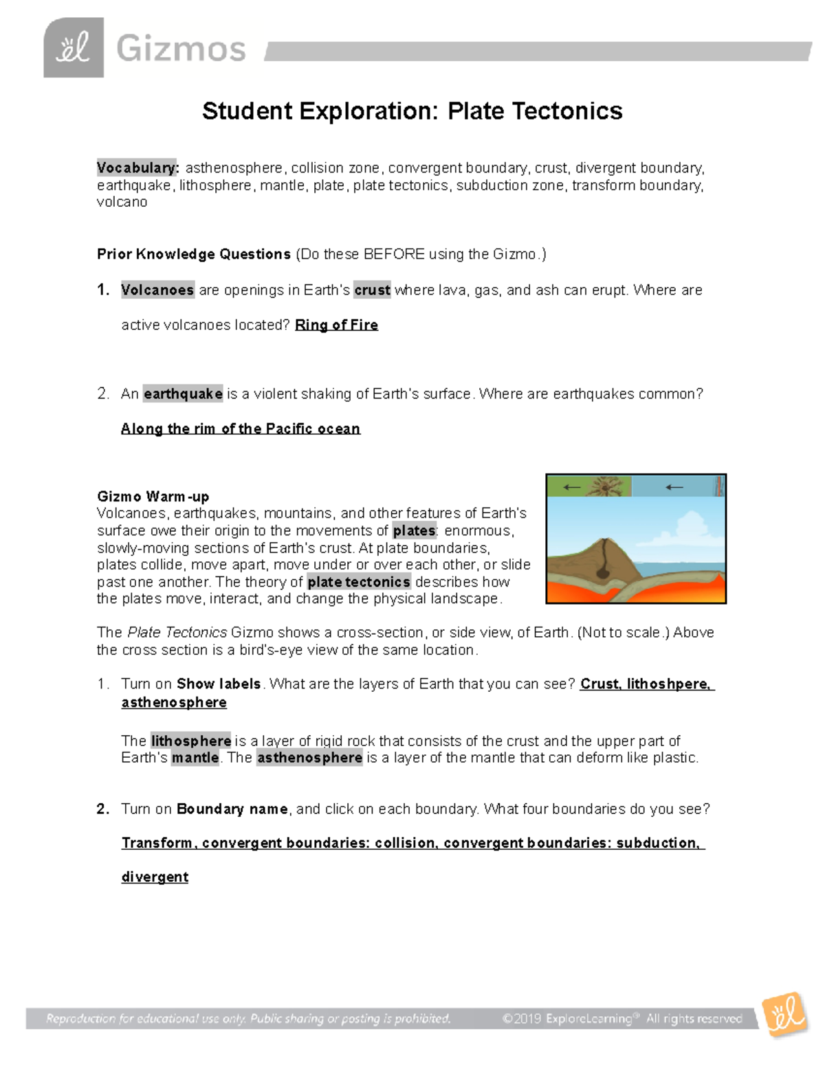 Plate Tectonics SE - Gizmo lab - Student Exploration: Plate Tectonics ...
