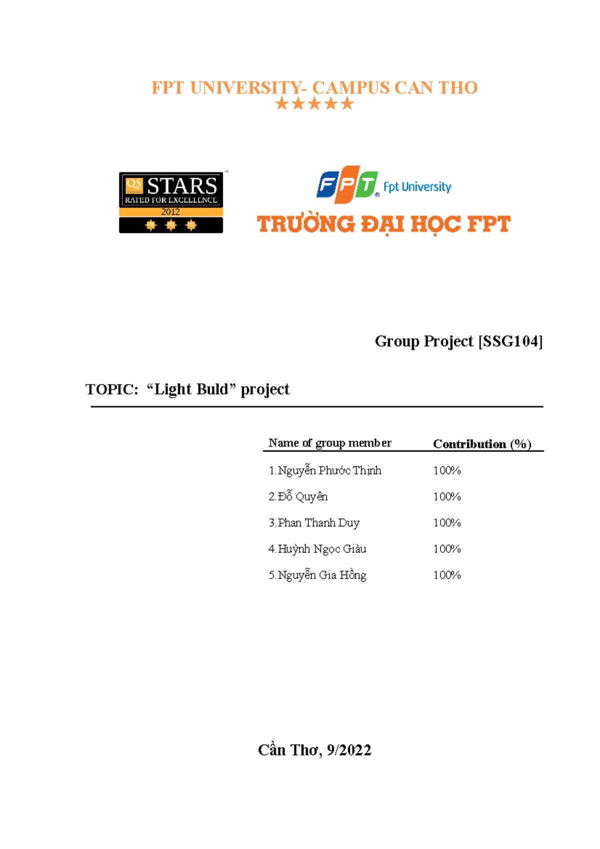 A sample of project Proposal - FPT UNIVERSITY- CAMPUS CAN THO Group ...