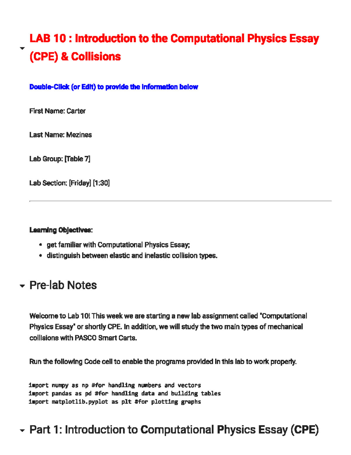 Physics 172 lab 10 - PHYS 17200 - Studocu