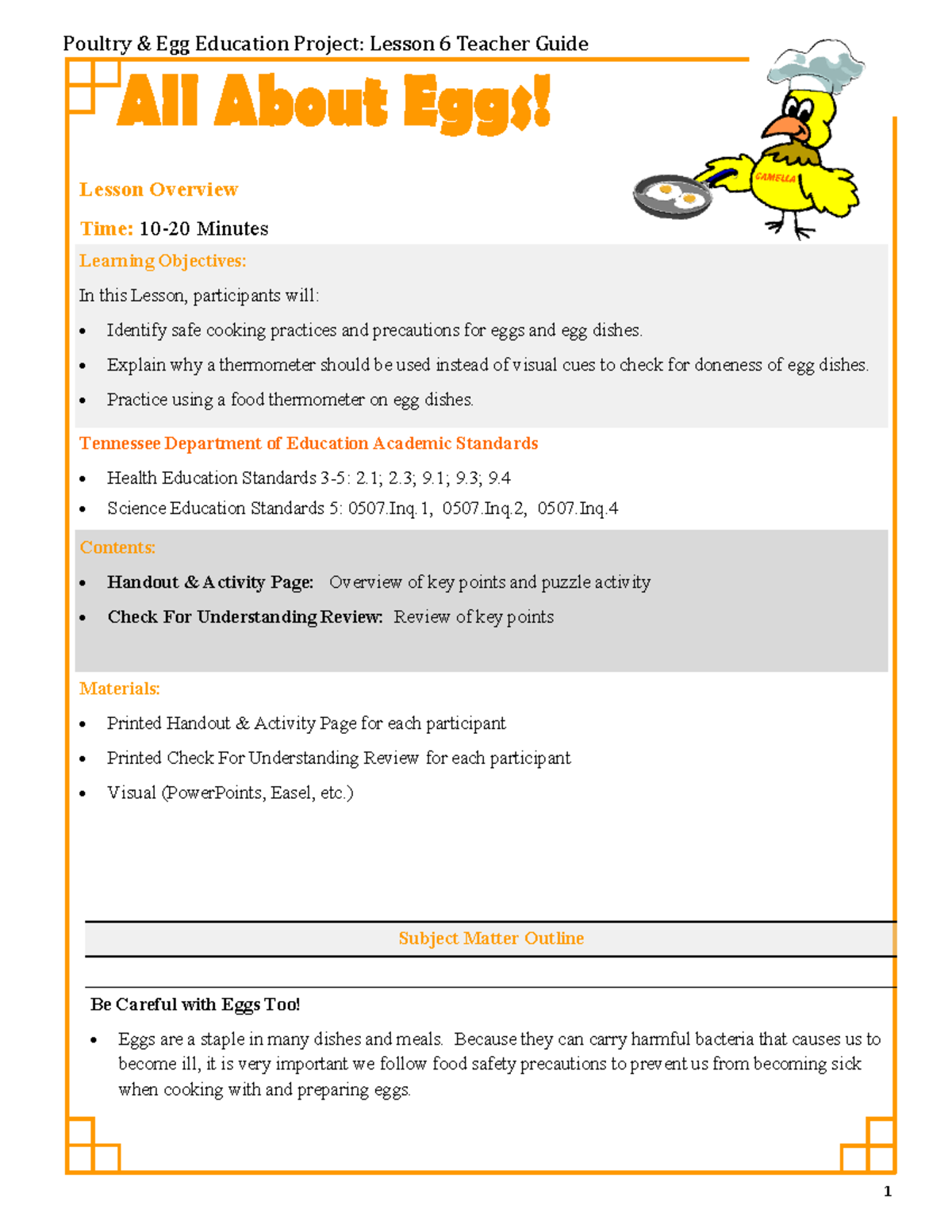 Lesson Plan Six All About Eggs Rev - Lesson Overview Time: 10 - 20 ...