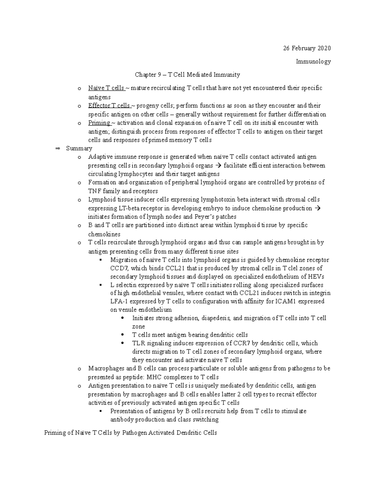Chapter 9. T Cell Mediated Immunity - 26 February 2020 Immunology Chapter 9 – T Cell Mediated ...