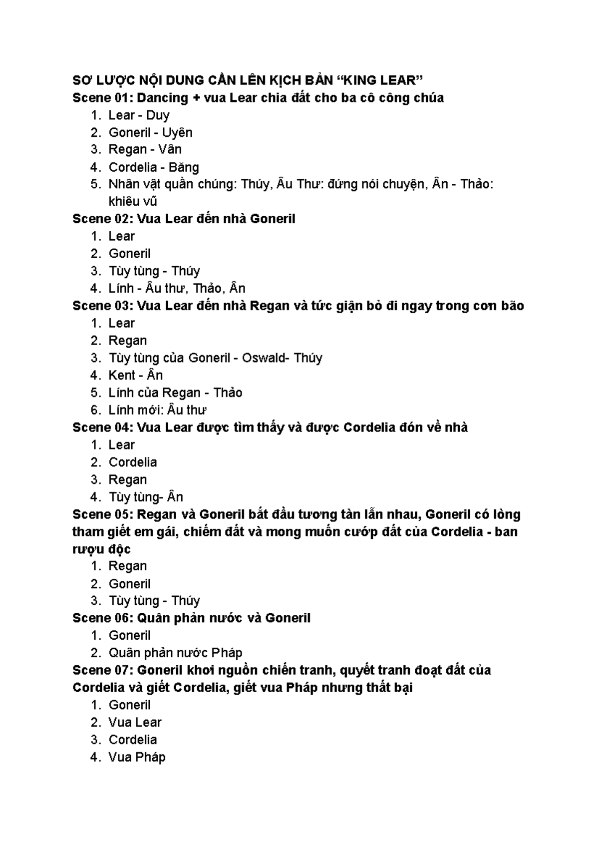 KING LEAR - KING LEAR - SƠ LƯỢC NỘI DUNG CẦN LÊN KỊCH BẢN “KING LEAR ...