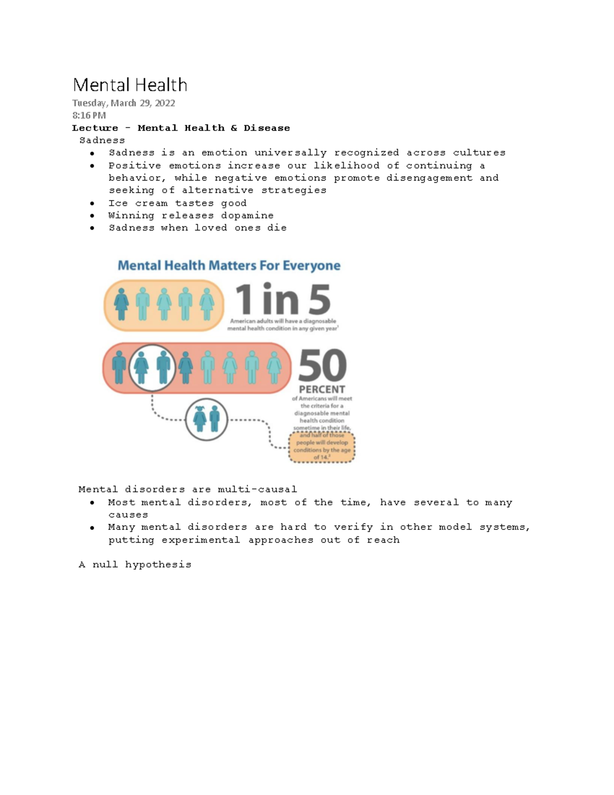 Mental Health Lecture Notes - Mental Health Tuesday, March 29, 2022 8: ...