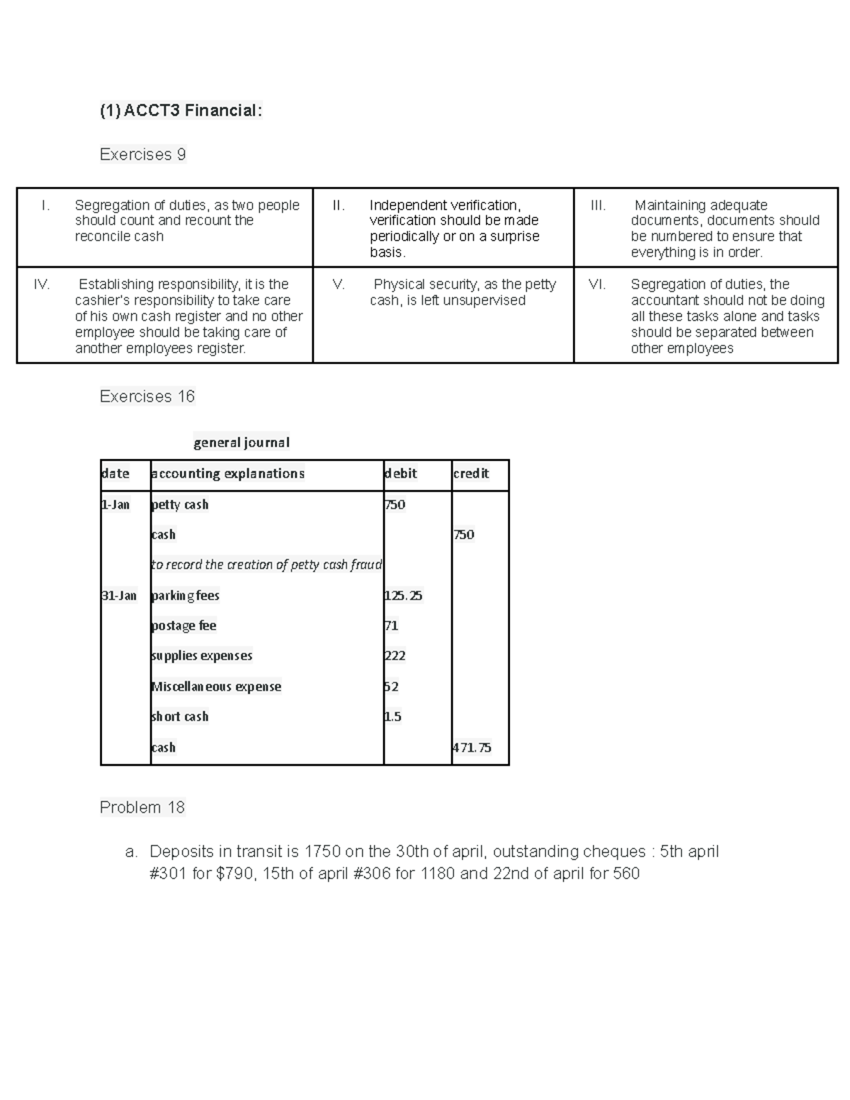 Cash and internal controls tut homework - 022107 - Studocu