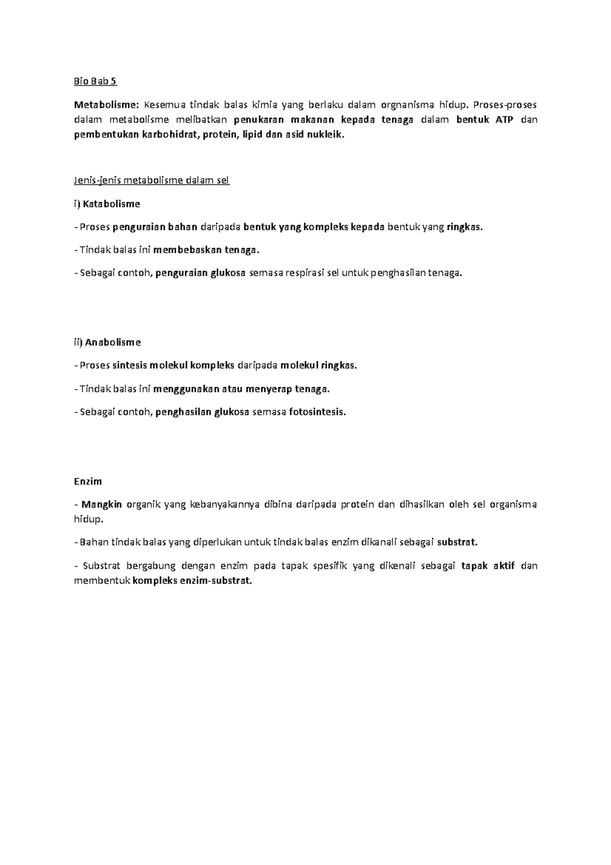 Bio Bab 5 - biologyyyyyy - Bio Bab 5 Metabolisme: Kesemua tindak balas ...