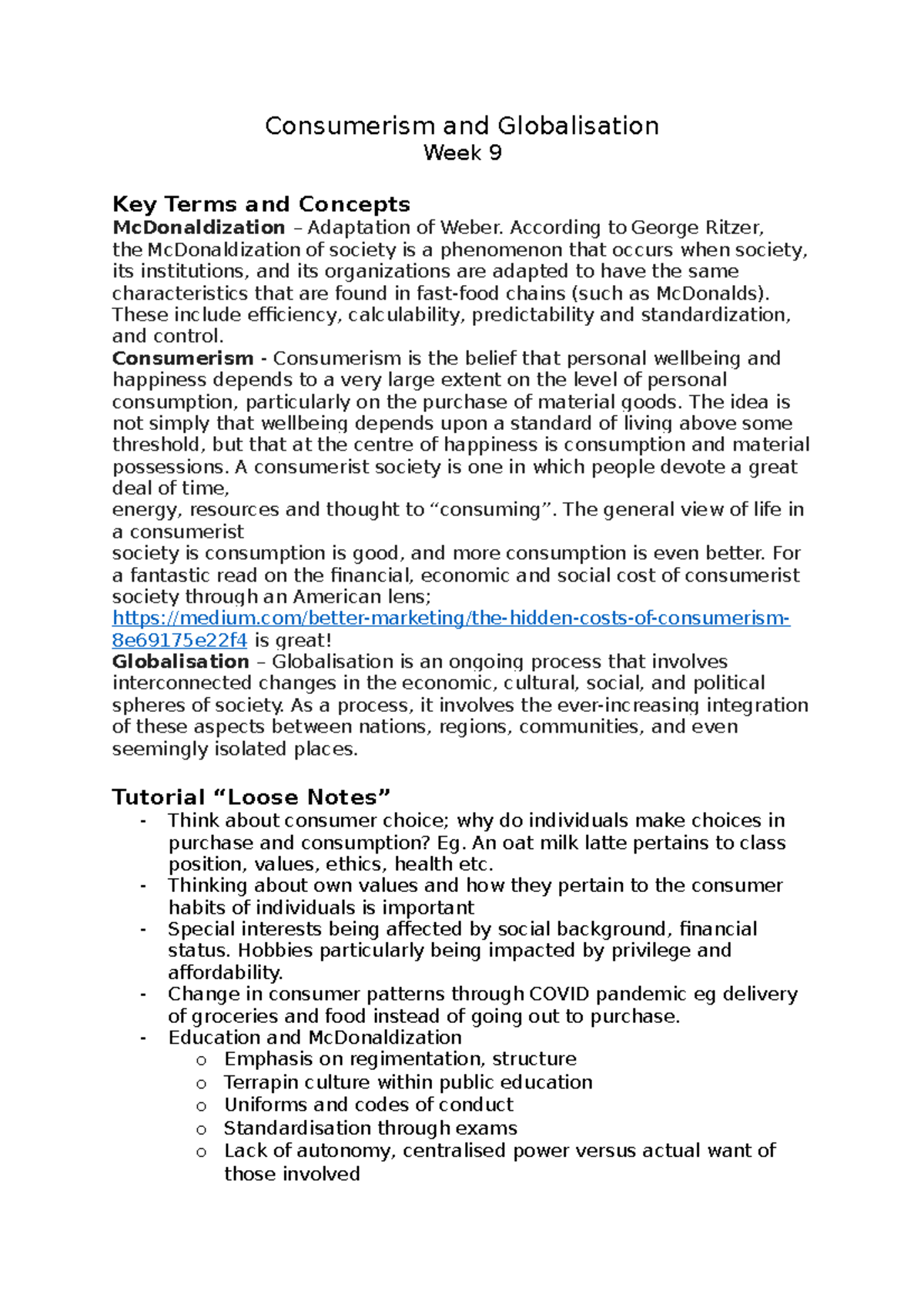 Week 9 - HGA102 - Consumerism and Globalisation Week 9 Key Terms and ...