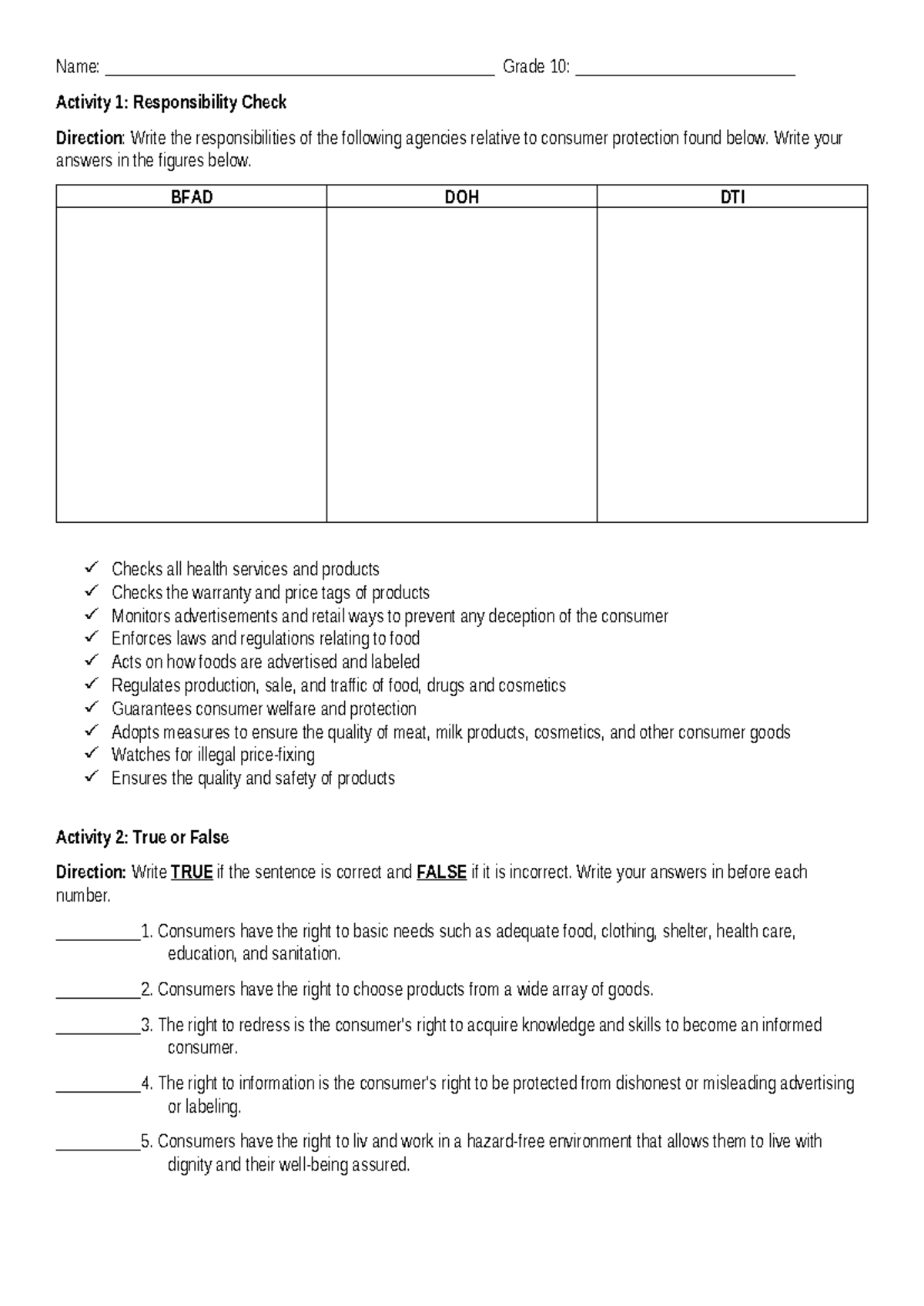 Consumer Health Activity - Name ...
