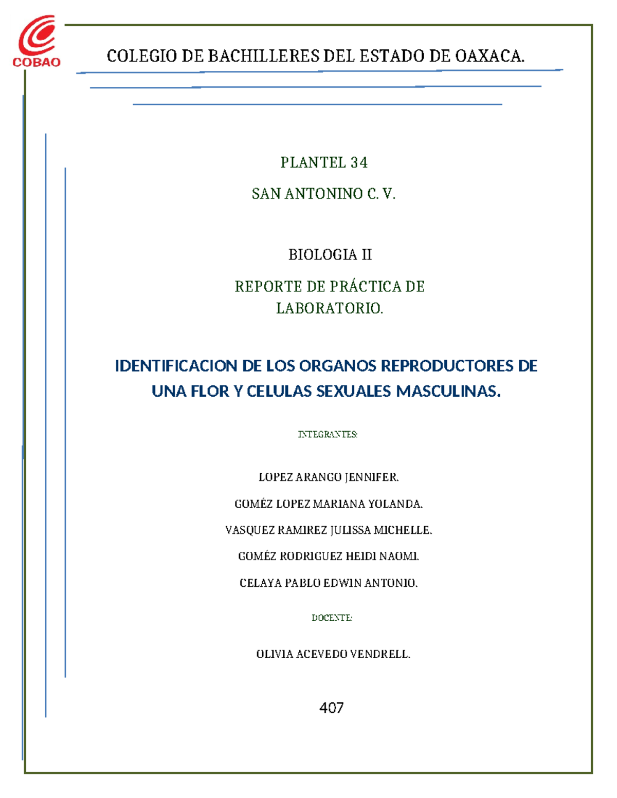 Reporte Biologia - sasasasasa fdfsf - COLEGIO DE BACHILLERES DEL ESTADO ...