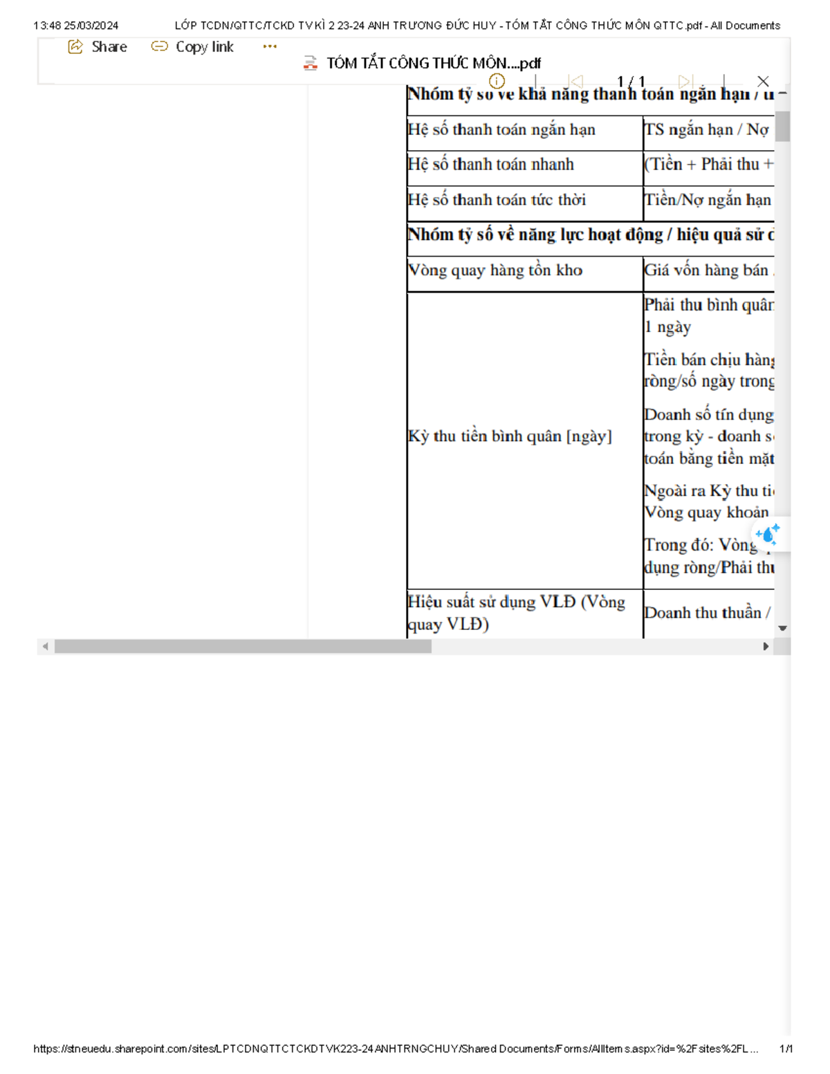 LỚP TCDN QTTC TCKD TV KÌ 2 23-24 ANH TRƯƠNG ĐỨC HUY - TÓM TẮT CÔNG THỨC MÔN QTTC.pdf - All ...