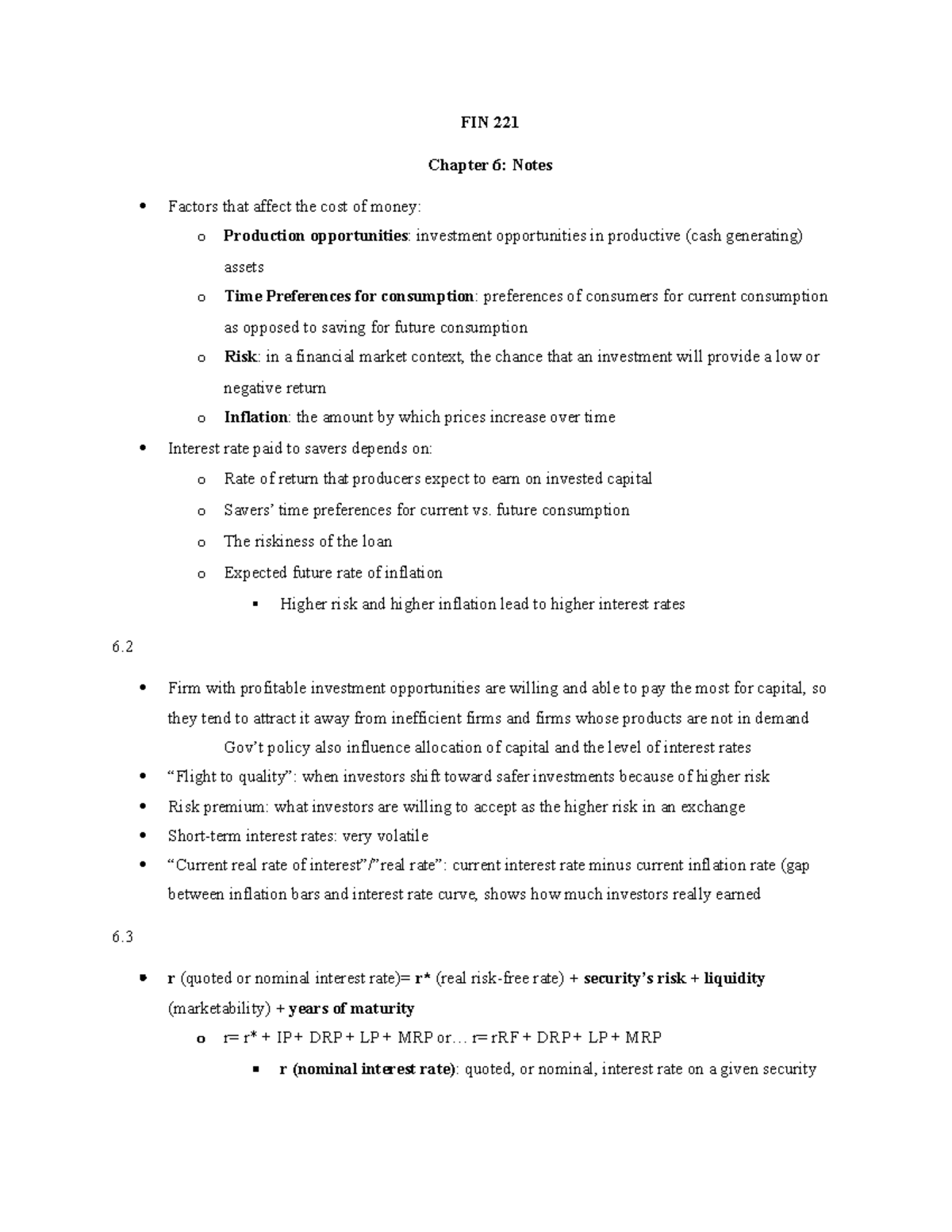 FIN 221 Chapter 6 - Lecture notes 6 - FIN 221 Chapter 6: Notes Factors ...