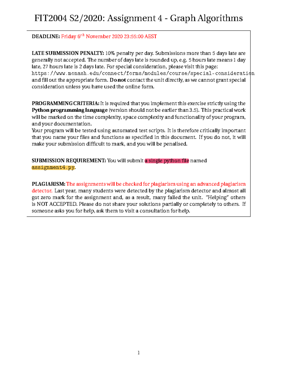Assignment 04 - asgn 4 - FIT2004 S2/2020: Assignment 4 - Graph Algorithms DEADLINE: Friday 6t h ...