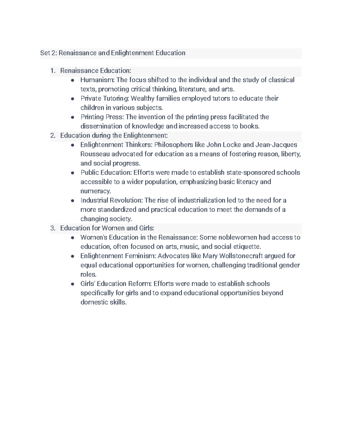 Set 2 Renaissance and Enlightenment Education - Set 2: Renaissance and ...