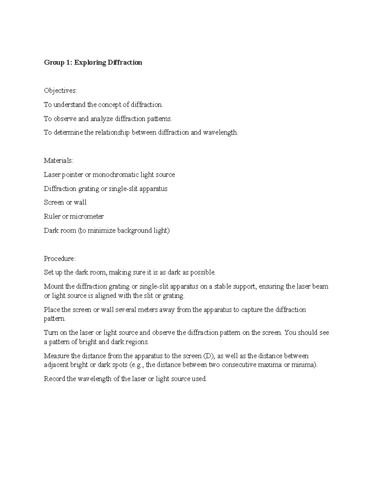 LAB- Activity- Diffraction - Group 1: Exploring Diffraction Objectives ...